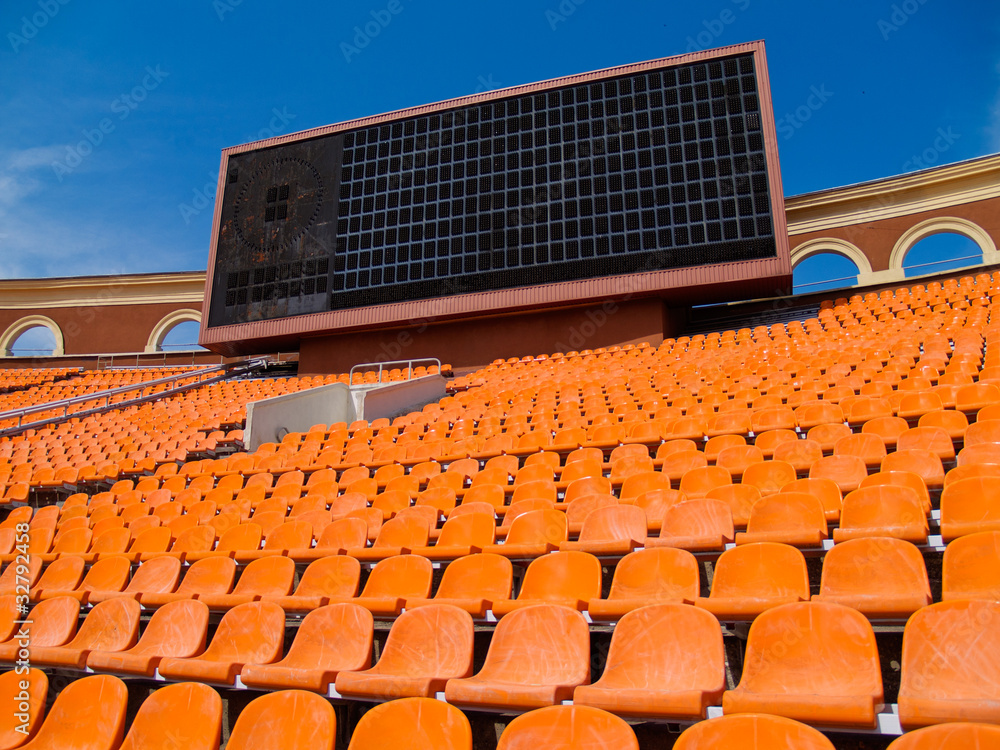 row of seats and score board in football stadium Stock Photo | Adobe Stock