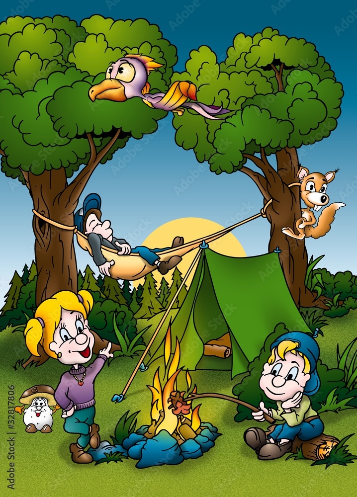 Camping - Cartoon Background Illustration Stock Illustration | Adobe Stock