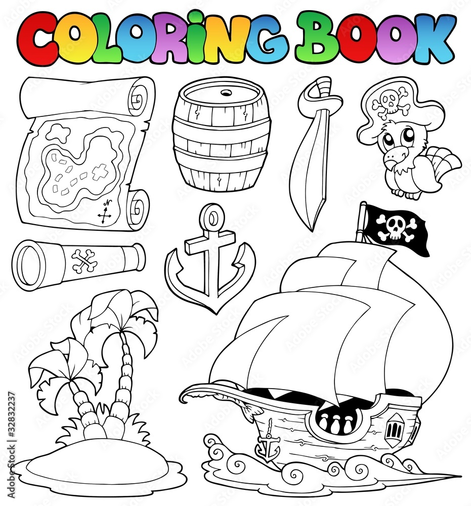 Coloring book with pirate objects Stock Vector | Adobe Stock