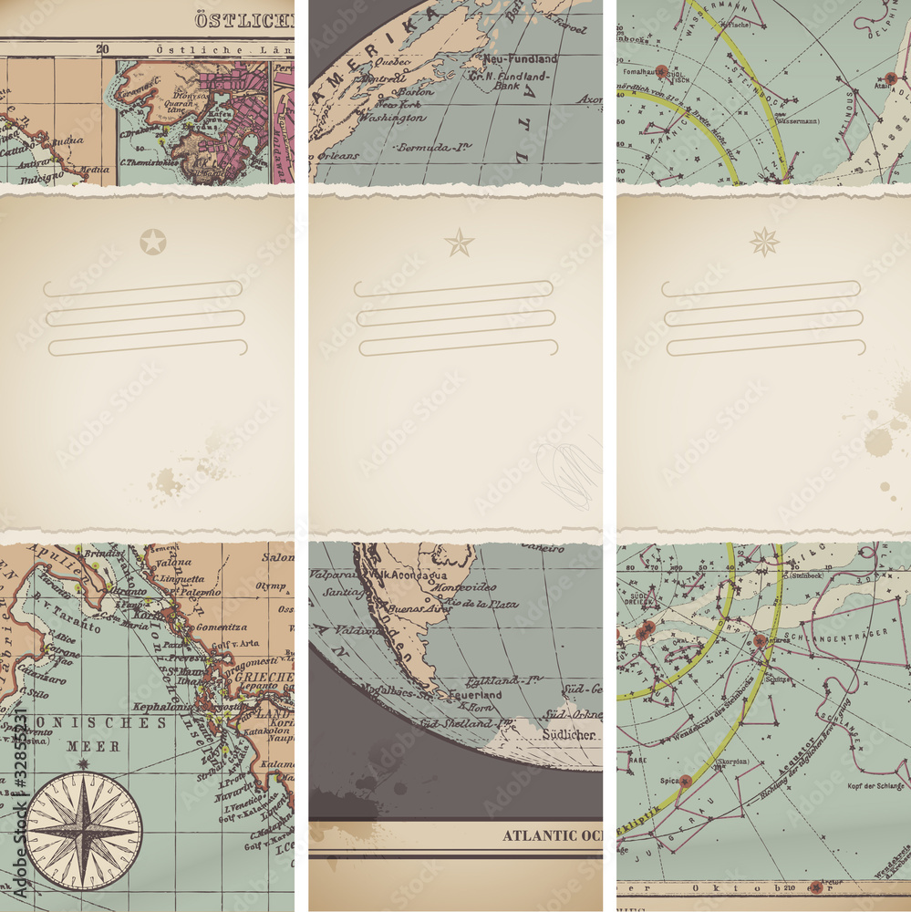 set of 3 banners based on antique maps Stock Vector | Adobe Stock
