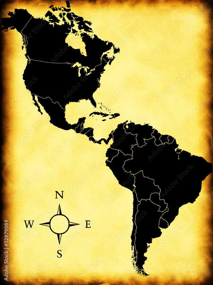 A map with a compass North and South America Stock Illustration | Adobe ...