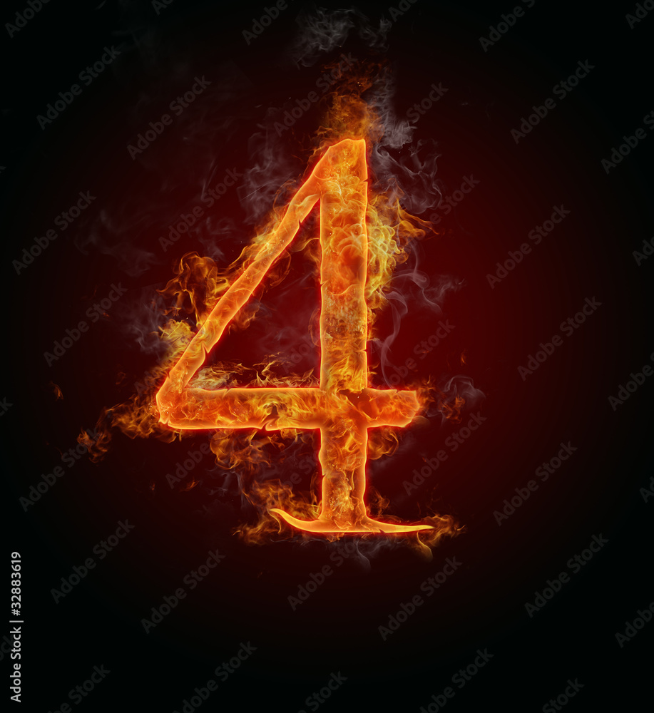 Burning fire number "4" Stock Illustration | Adobe Stock