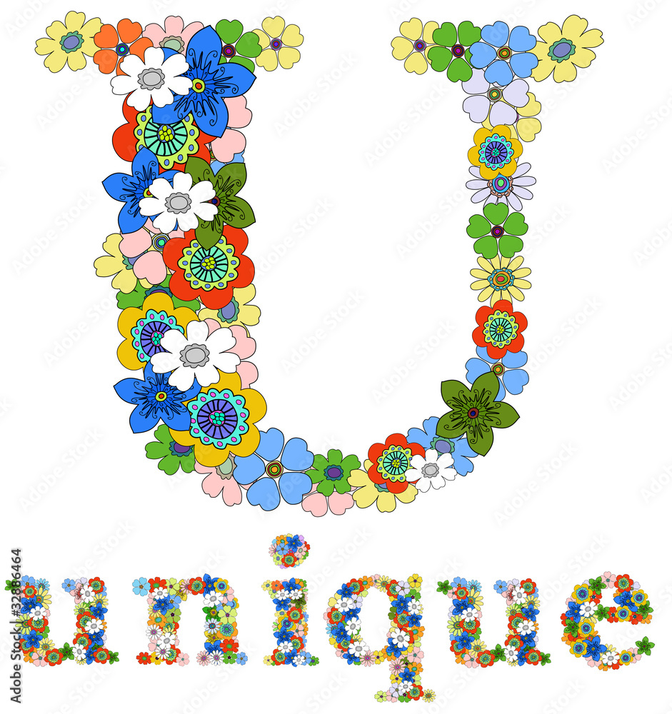 Letter U and word unique floral pattern Stock Vector | Adobe Stock