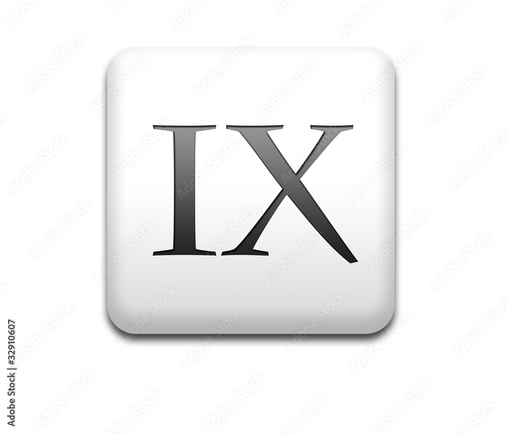 Boton cuadrado blanco numero romano 9 ilustración de Stock | Adobe Stock