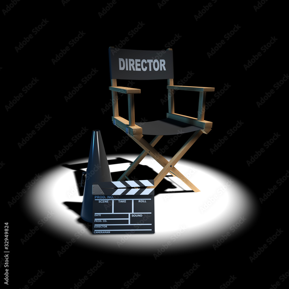 3d Directors chair with clapper and megaphone Stock Illustration ...