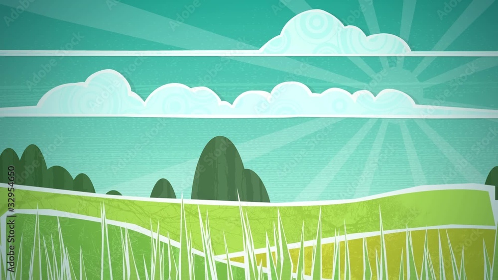 Animated Illustration of Peace Countryside Scene. Loop ready paper ...