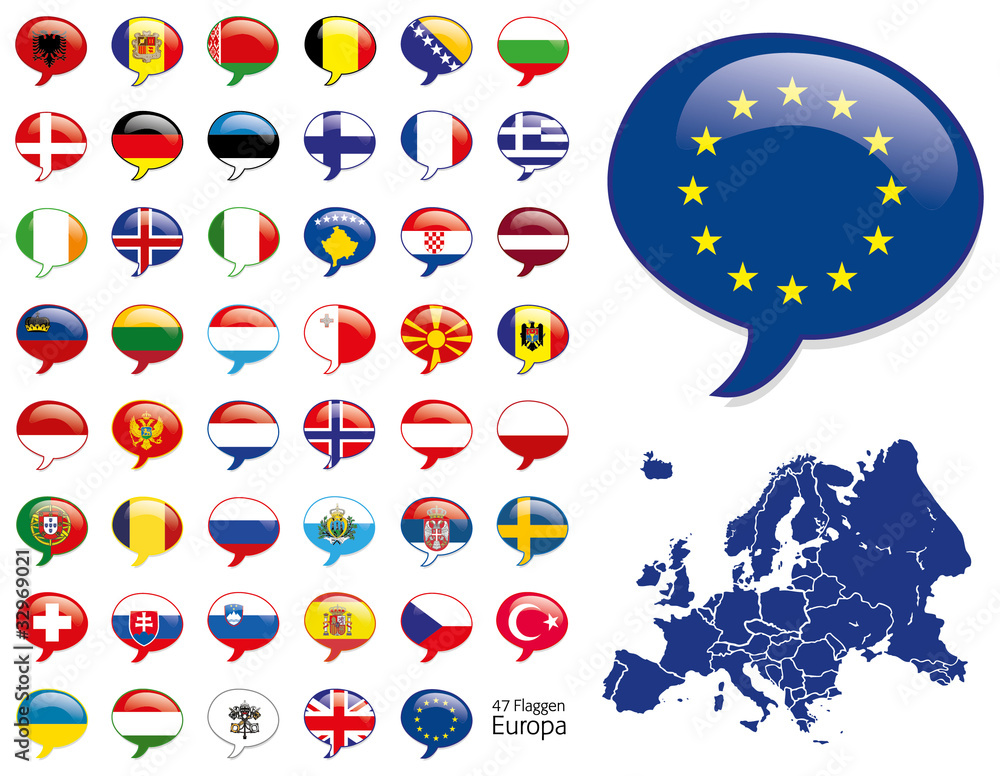 Europa Flaggen Fahnen Set Buttons Icons Sprechblase 2 Stock Vector ...