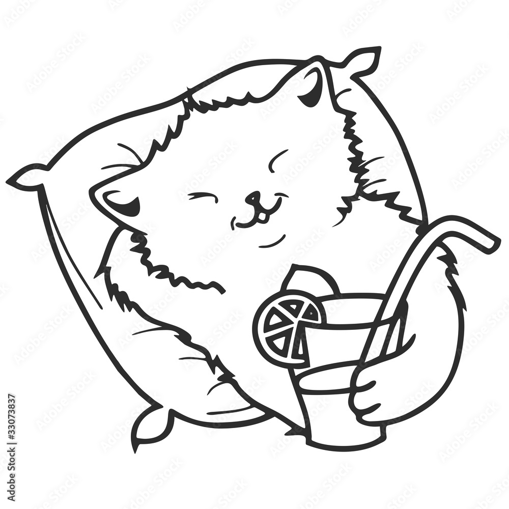 Gatto Relax con Aperitivo-Cute Little Cat with Drink-2-Vector Stock ...