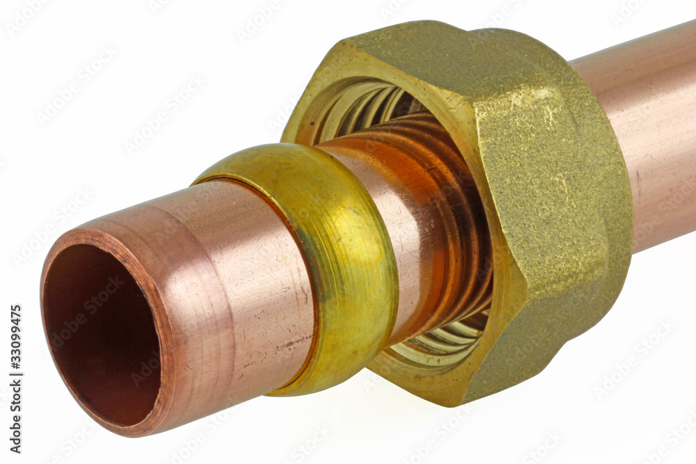 close up compression nut olive pipe copper Stock Photo | Adobe Stock