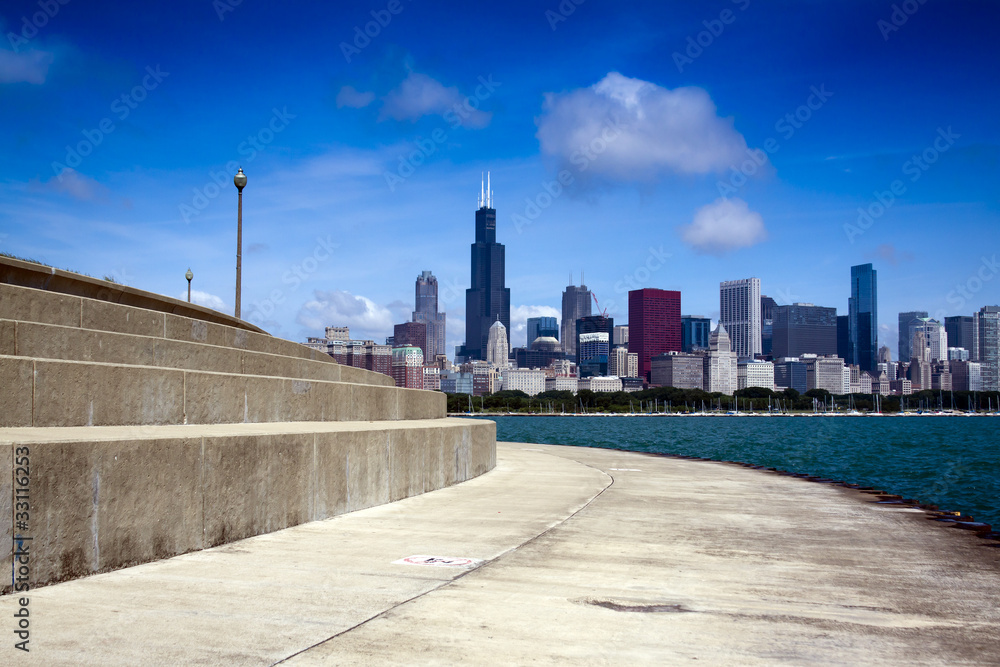 bicycle path with downtown chicago in background Stock Photo | Adobe Stock