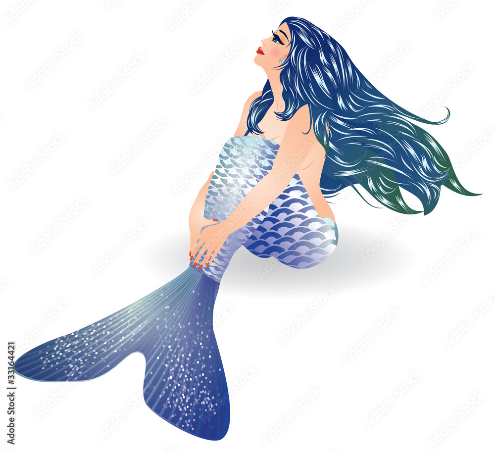 Isolated Blue Mermaid sitting, vector illustration Stock Vector | Adobe ...