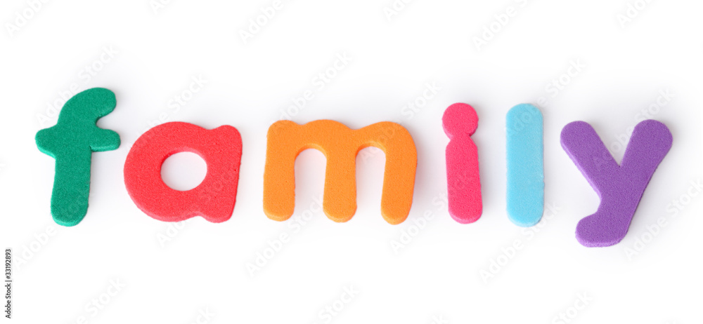 family, colorful letters for child, english word isolated Stock Photo ...