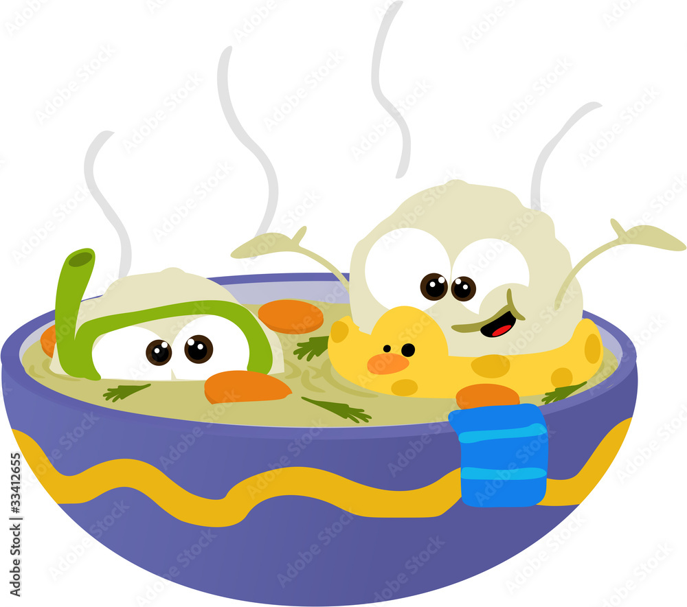 Cartoon Matzoh balls swimming in a bowl of matzoh ball soup Stock ...