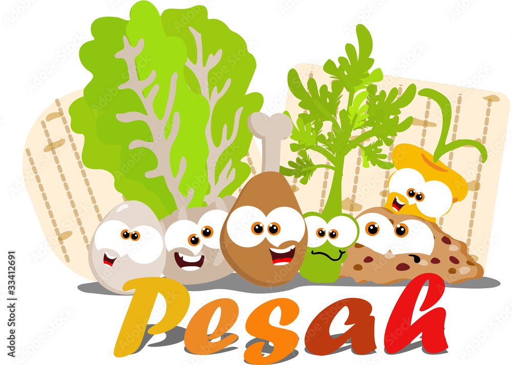 Cartoon Passover seder foods together Stock Illustration | Adobe Stock