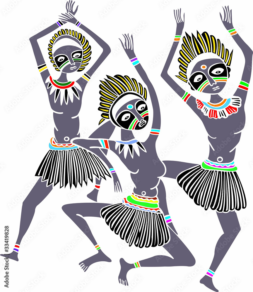 Dancing wild African native people with traditional dress. Stock Vector ...