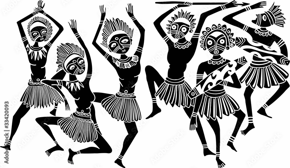 Dancing wild African native people with traditional dress. Stock Vector ...