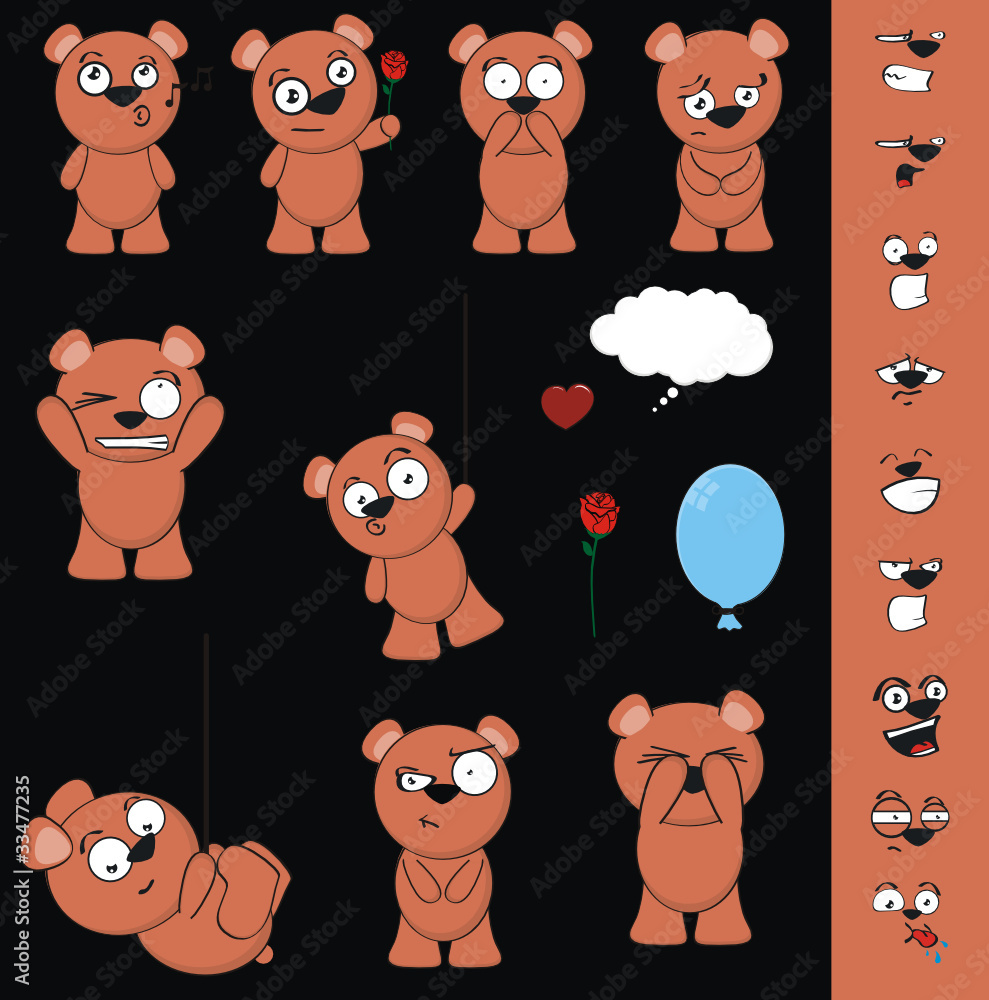 teddy bear cartoon set Stock Vector | Adobe Stock