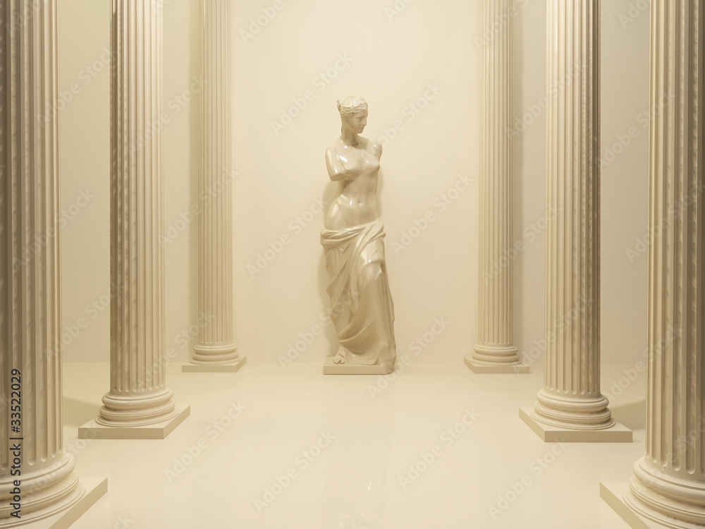 Ancient Statue of a nude Venus in the middle of perspective pill Stock ...