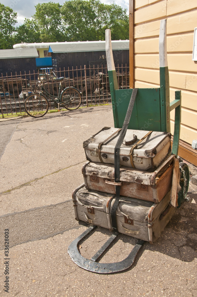Old fashioned two wheeled luggage trolly / carrier Stock Photo | Adobe ...