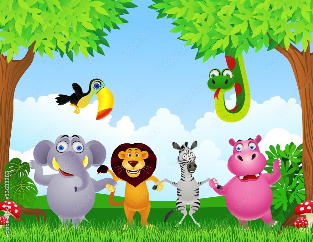 Animal cartoon holding hand Stock Vector | Adobe Stock