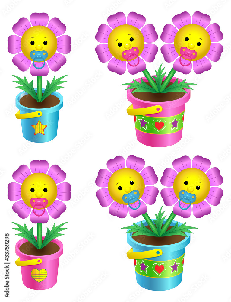 Set of cartoon flowers in a flowerpot Stock Vector | Adobe Stock