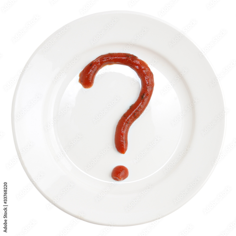 Question mark made of tomato ketchup on plate Stock Photo | Adobe Stock