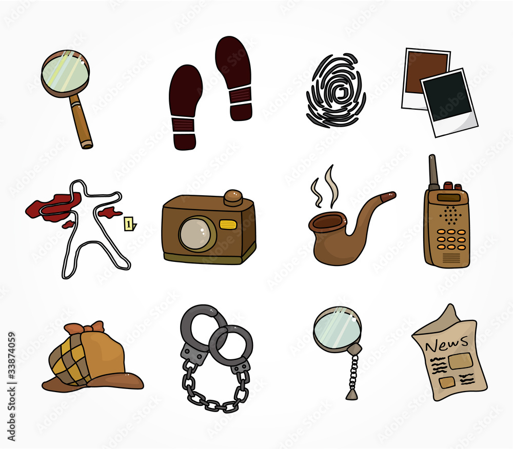 Cartoon detective equipment icon set Stock Vector | Adobe Stock