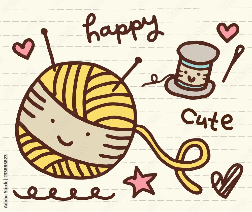 Cute Doodle Yarn and Spool Stock Vector | Adobe Stock