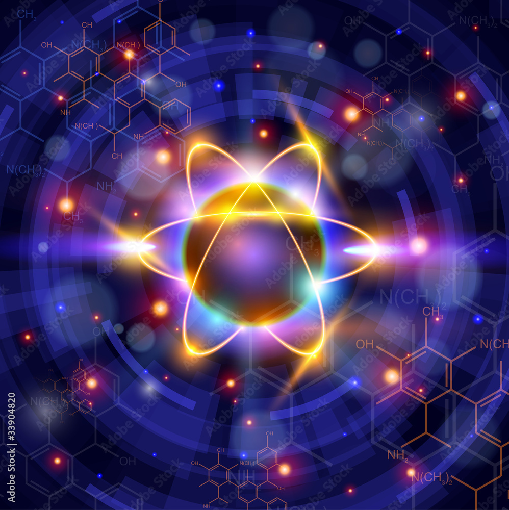 atom symbol, technology background & chemical formulas Stock Vector ...