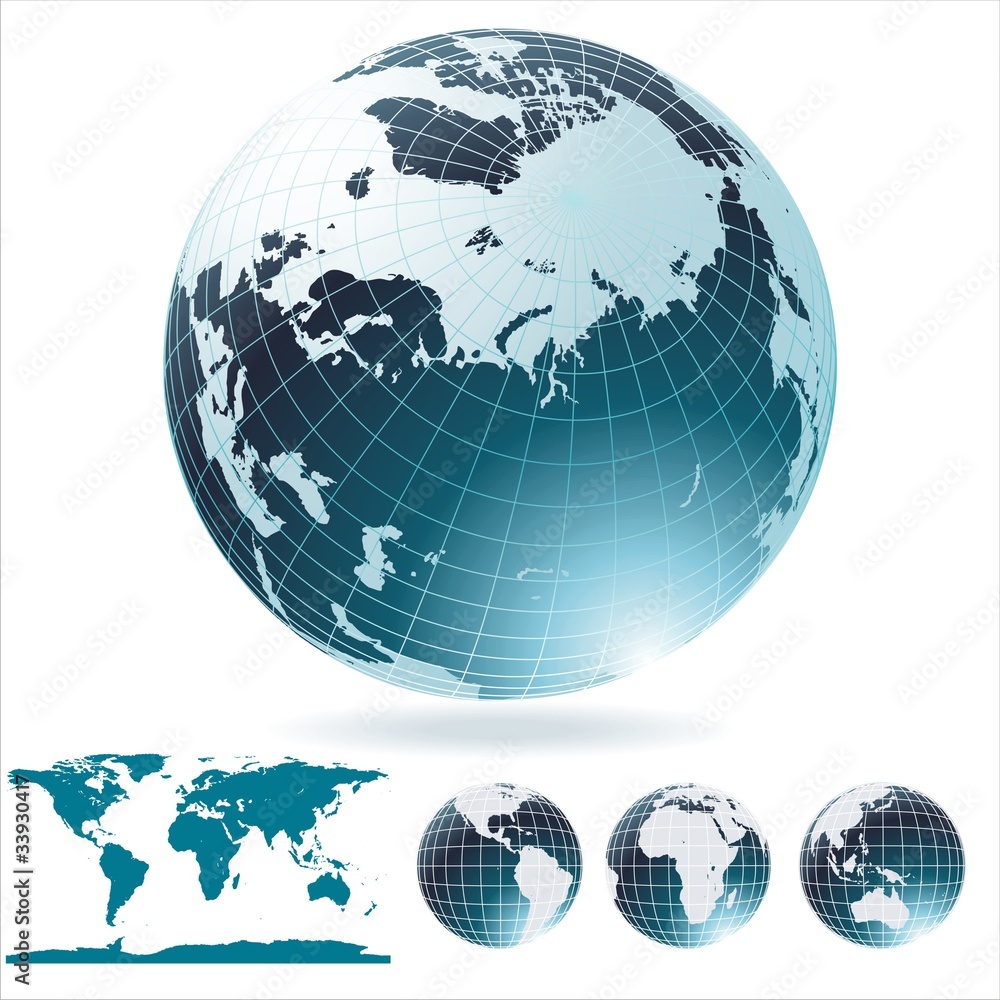 Globe and detail map of the world. Different views. Stock Vector ...