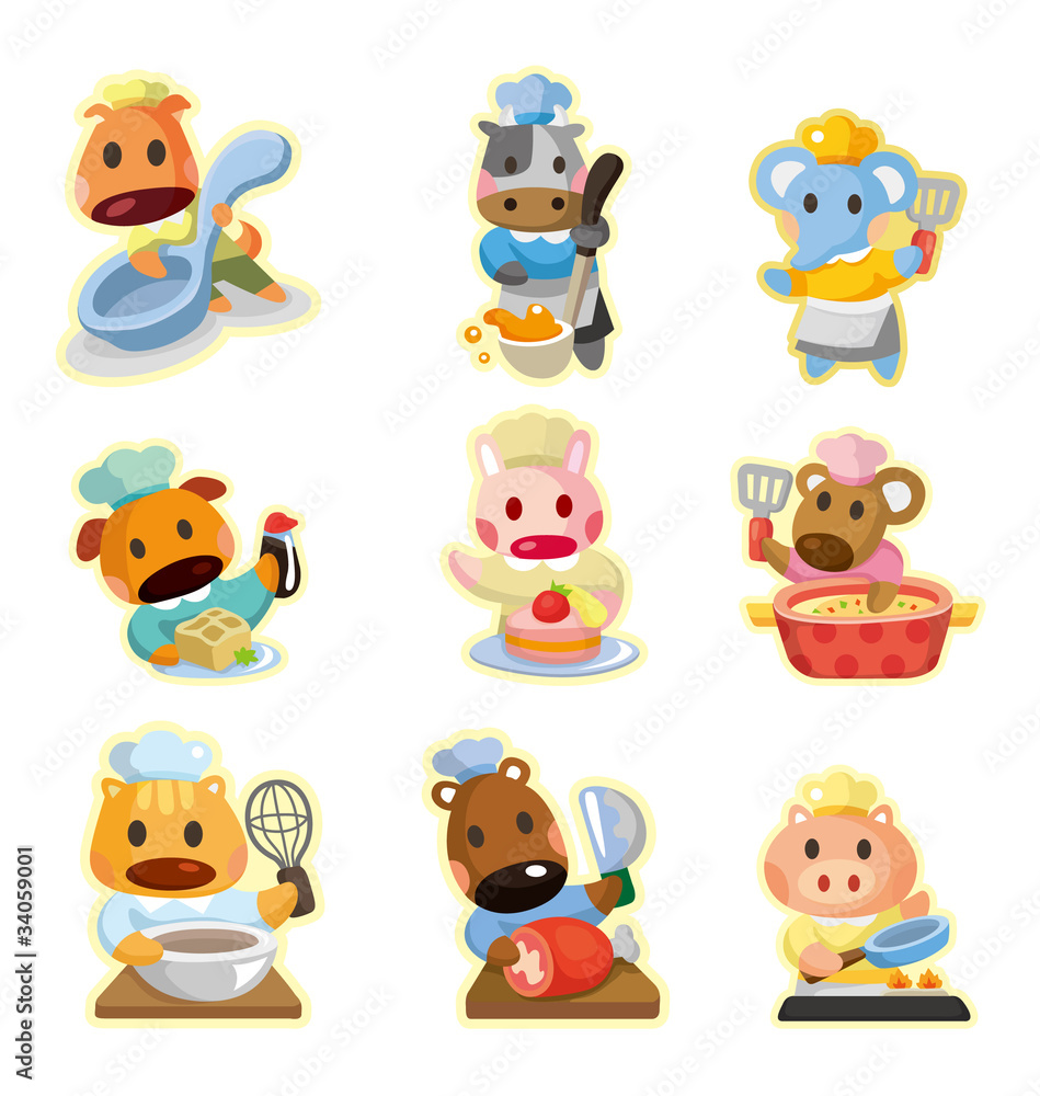 cartoon animal chef icons collection,vector Stock Vector | Adobe Stock
