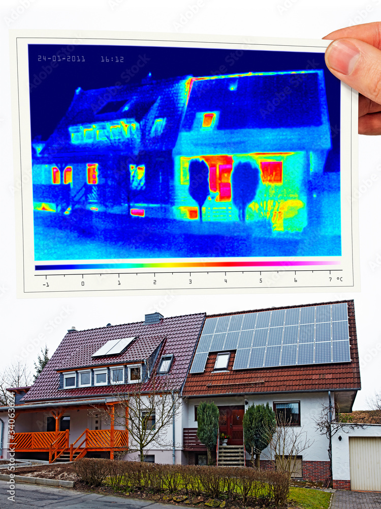 thermal imaging of a twin house Stock Photo | Adobe Stock