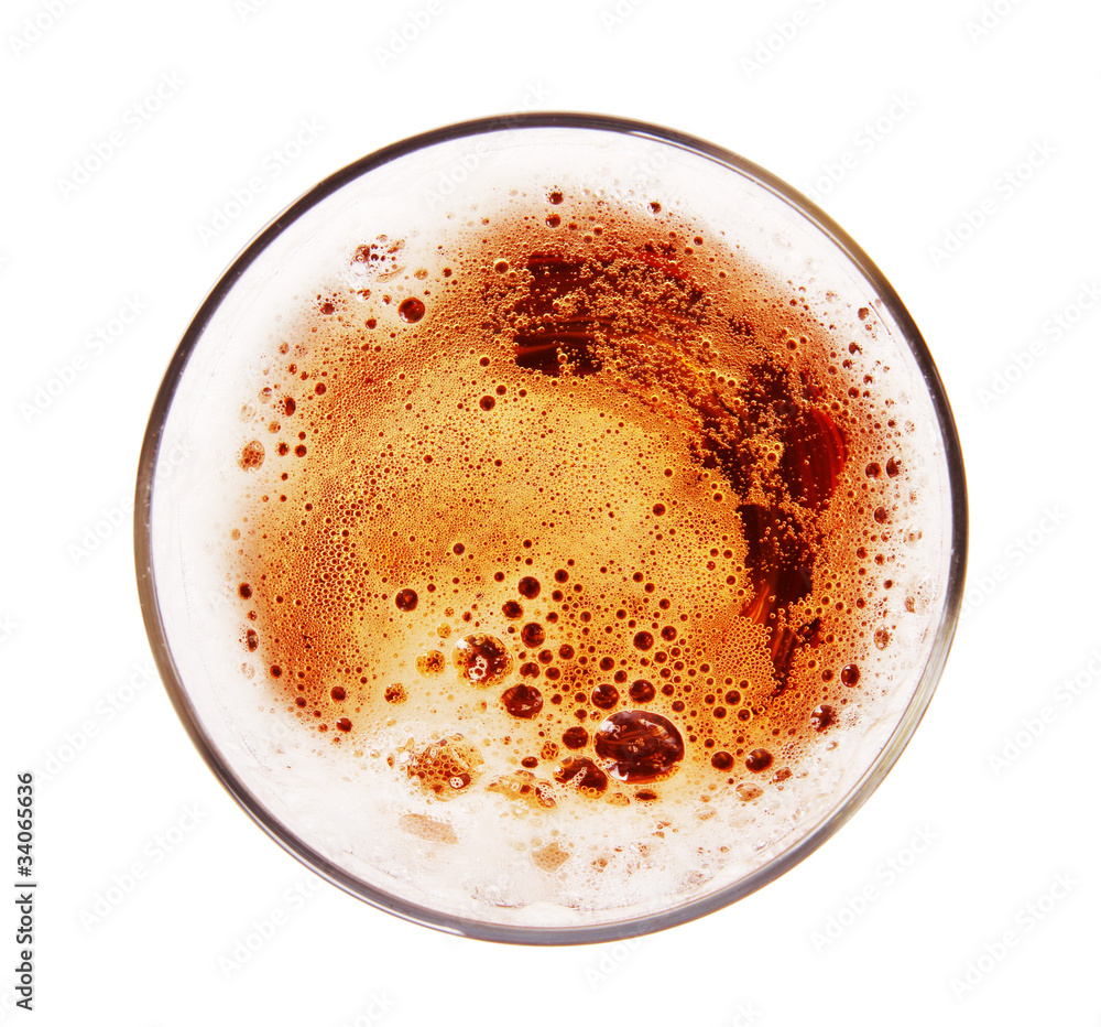 Glass of beer, top view,Isolated on white background Stock Photo ...