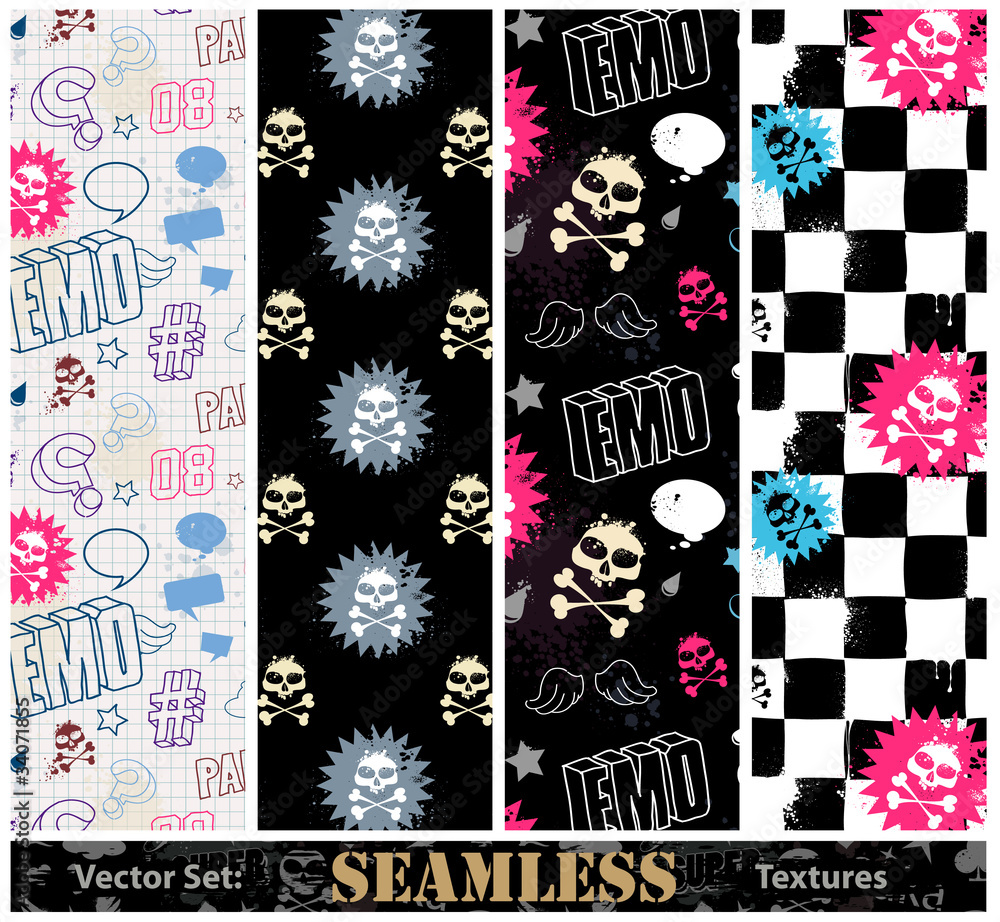 Vetor de Vector set of stylish emo seamless textures. do Stock | Adobe ...
