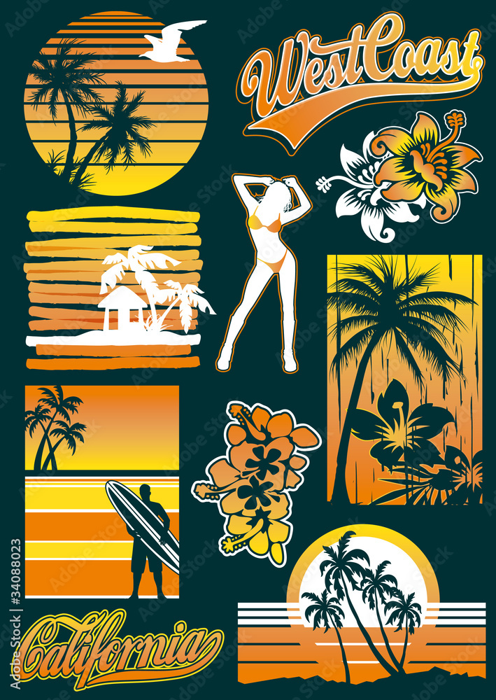West coast vector elements Stock Vector | Adobe Stock