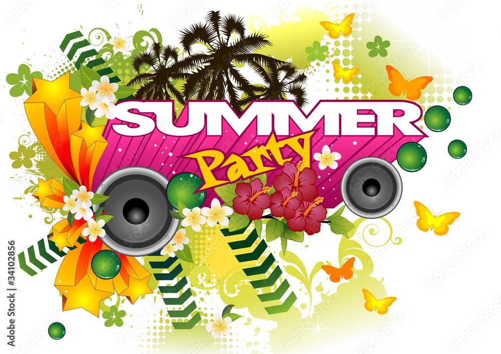 Summer party white background Horizontal Stock Vector | Adobe Stock