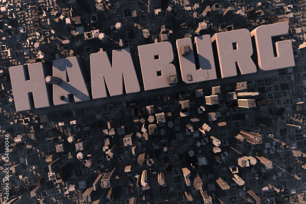 Luftansicht Einer Stadt In 3d Mit Schriftzug Hamburg Stock Illustration