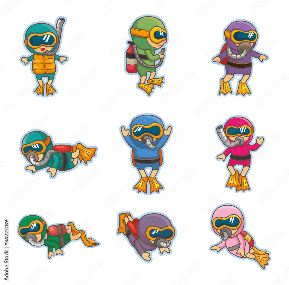 cartoon diver icons Stock Vector | Adobe Stock