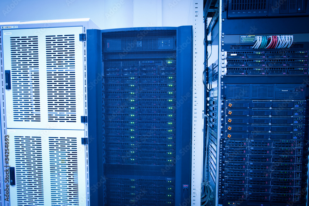 Server rack cluster in a data center Stock Photo | Adobe Stock