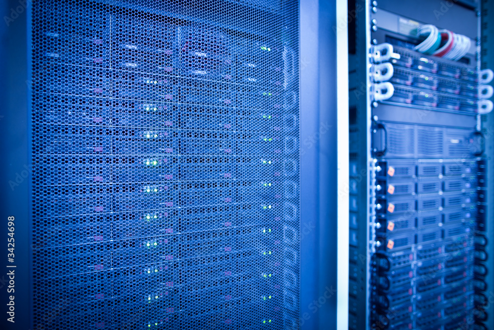 Foto de Server rack cluster in a data center do Stock | Adobe Stock