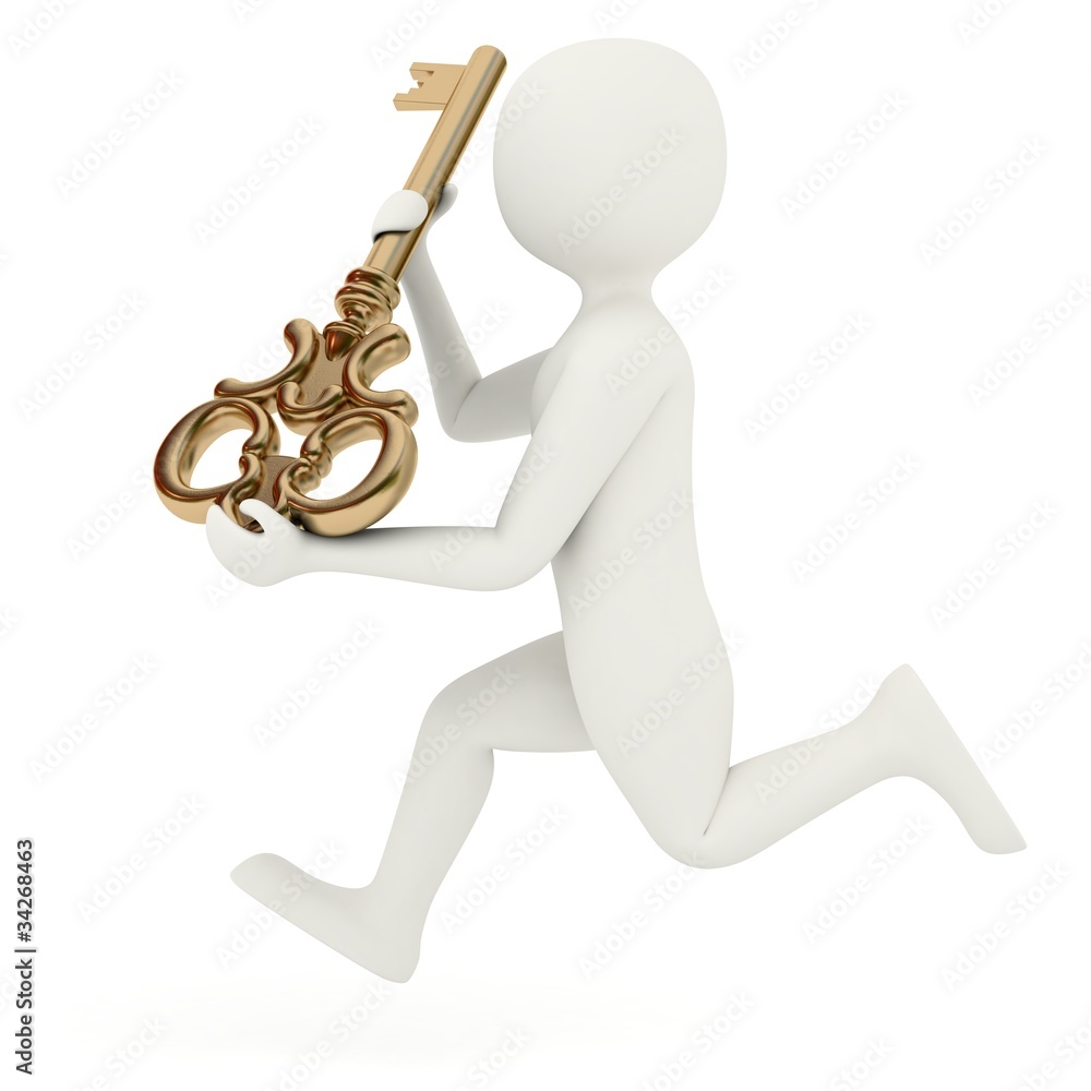3d man running with big key Stock Illustration | Adobe Stock