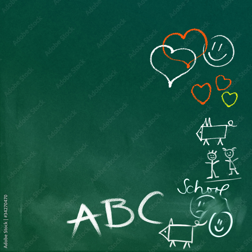 green chalkboard background (white chalk doodles & writing) Stock ...