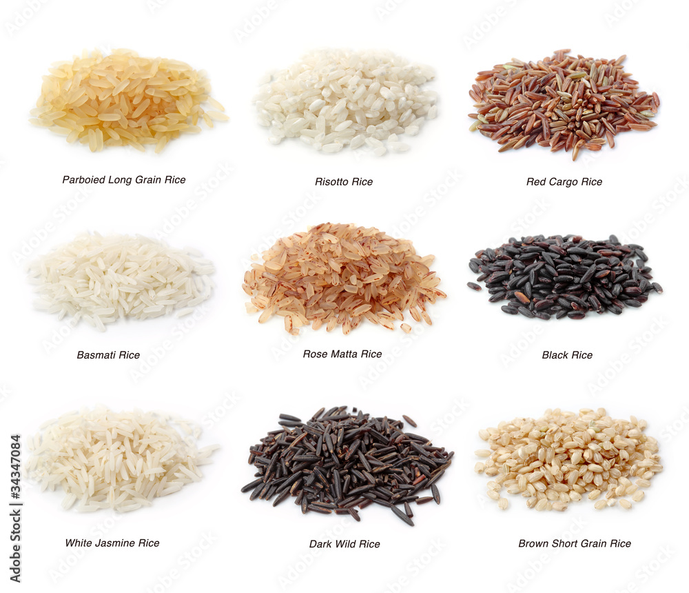 Rice collection isolated on white background Stock Photo | Adobe Stock