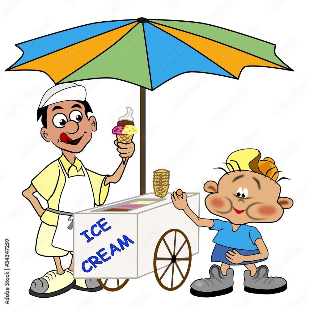 Eisverkäufer mit jungen Kunden Stock-Illustration | Adobe Stock