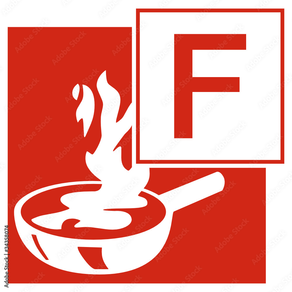 Brandklasse F Zeichen Symbol Piktogramm Plakette Fettbrand Stock Vector ...