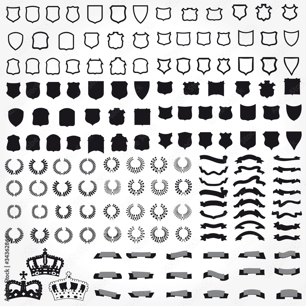 Vector set of heraldic symbols ribbons shields crowns Stock Vector ...