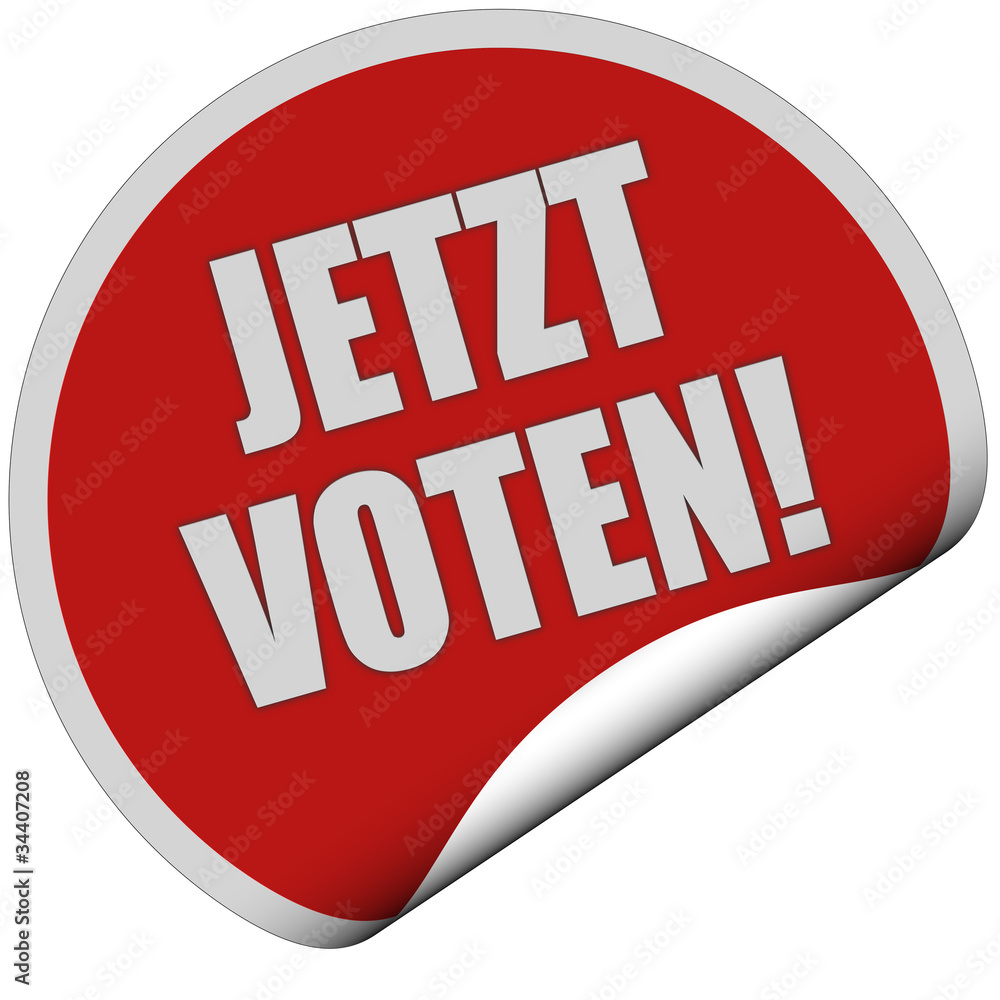 Sticker rot rund curl unten JETZT VOTEN! Stock-Illustration | Adobe Stock