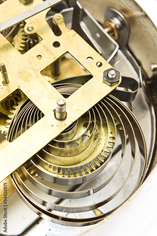 Inside mechanism of old alarm clock Stock Photo | Adobe Stock