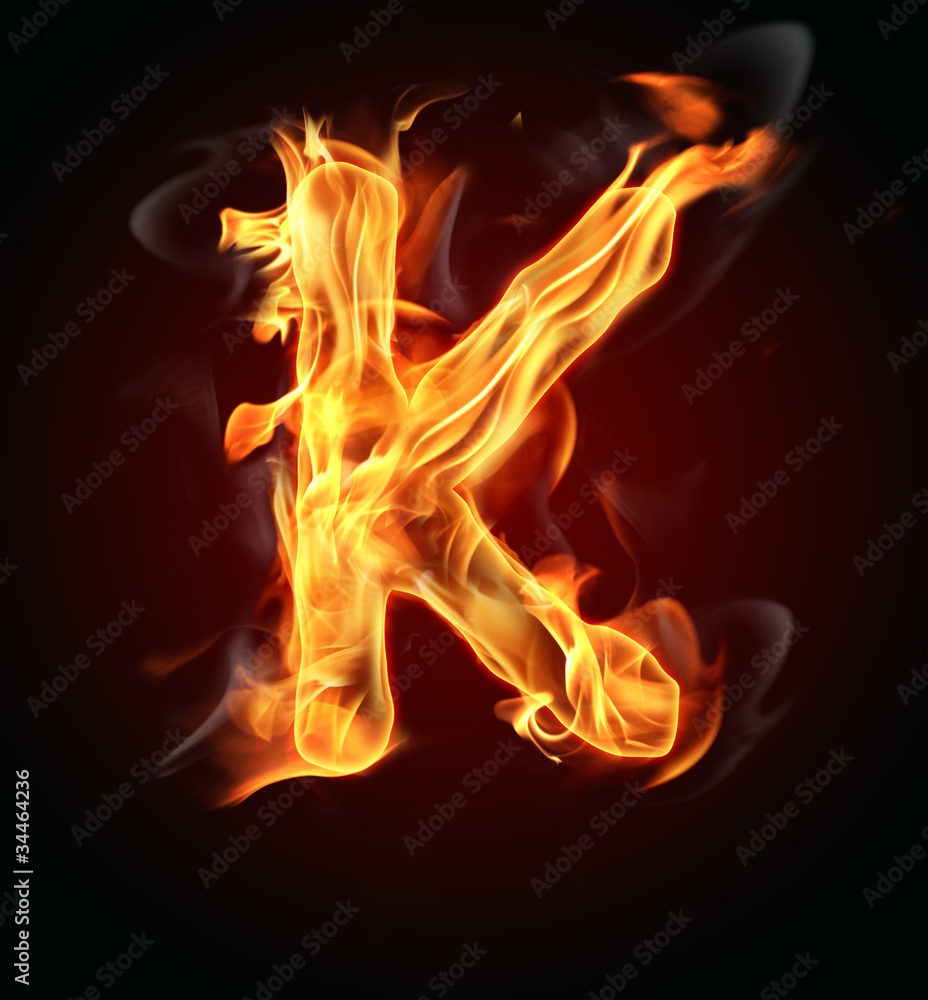 Letter K In Blue Fire
