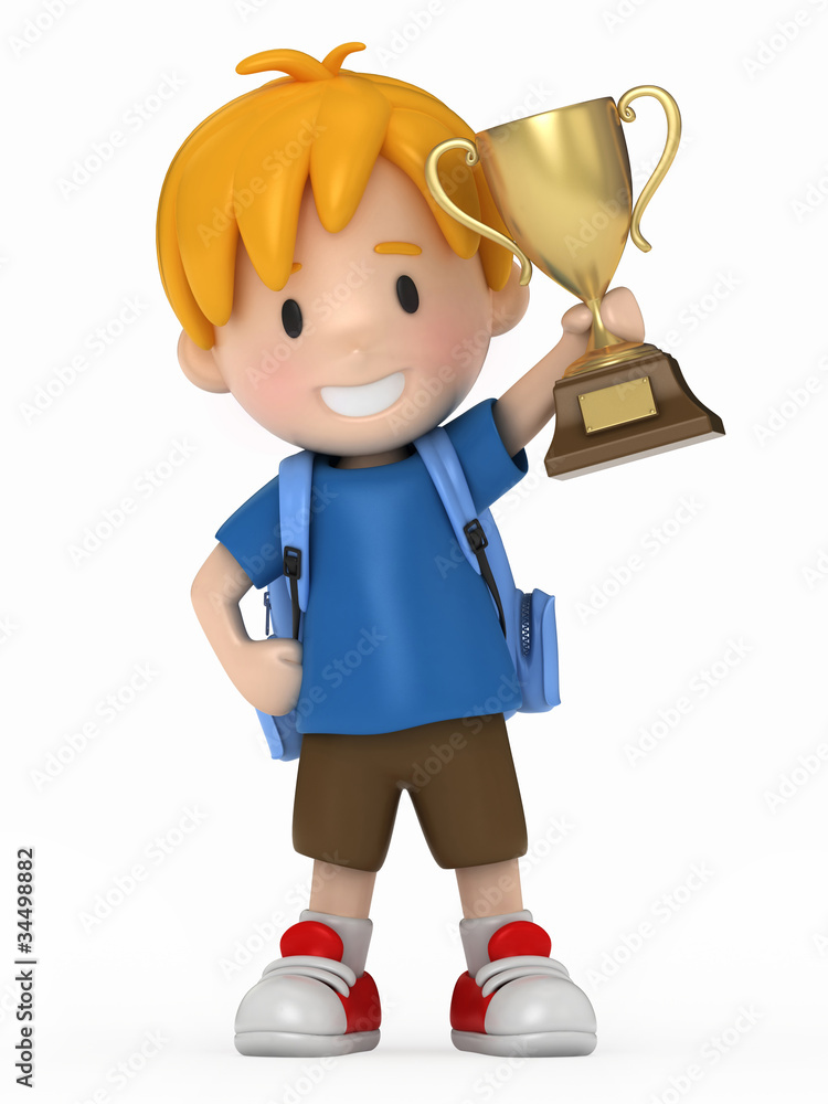 3D Render of Kid with Trophy Stock Illustration | Adobe Stock